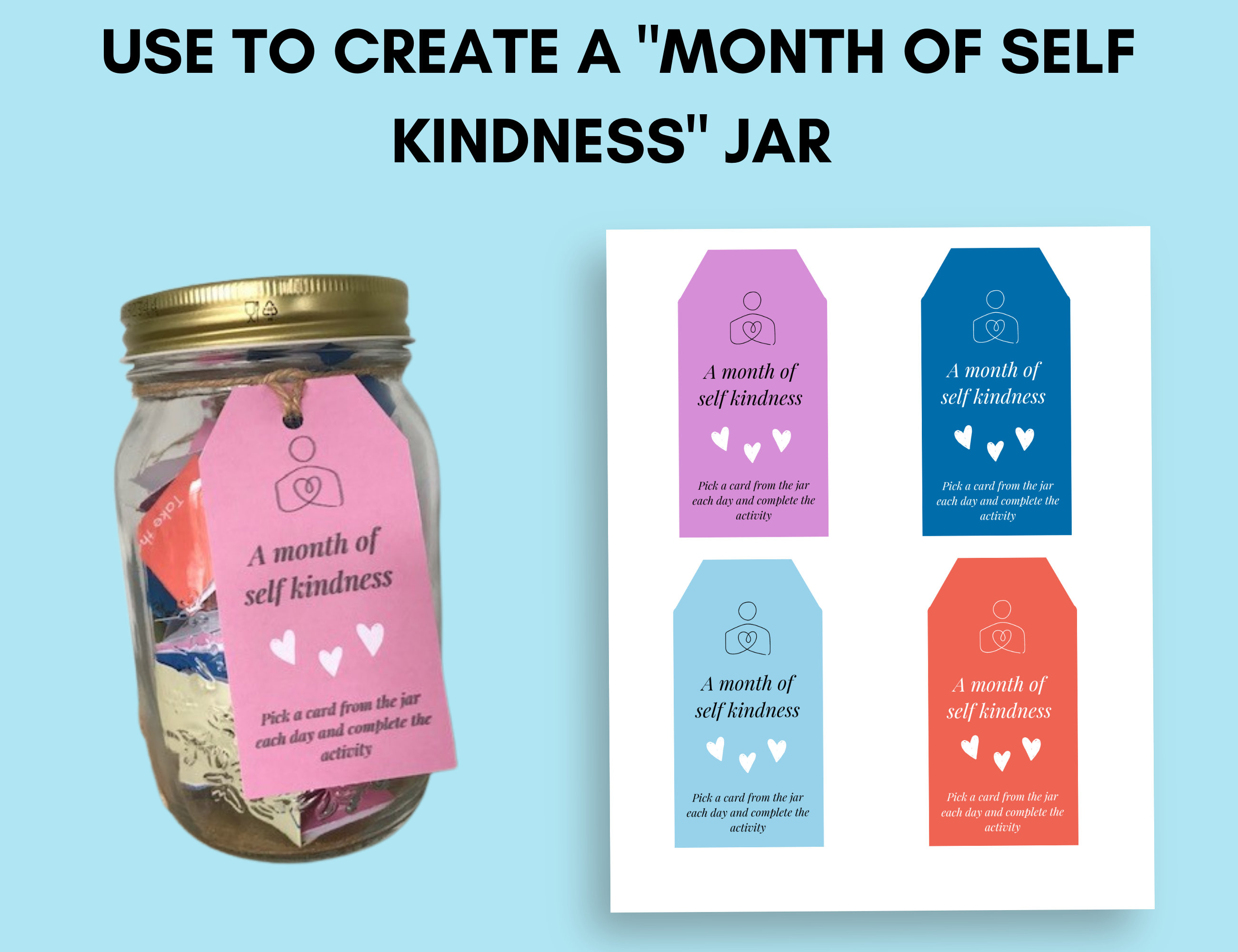 Self Care Challenge Jar Printable Cards Month of Self Care Activities ...