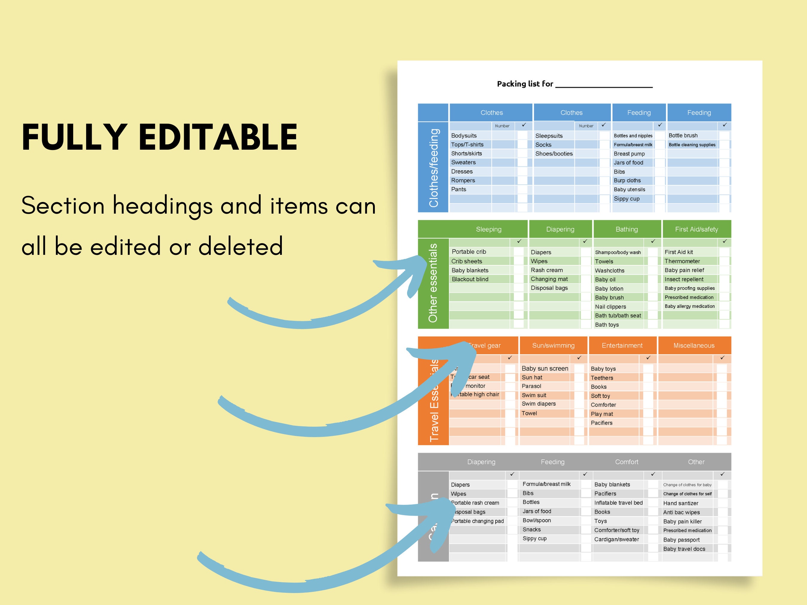 Baby Vacation Packing List Editable List Digital Download Pre-filled ...