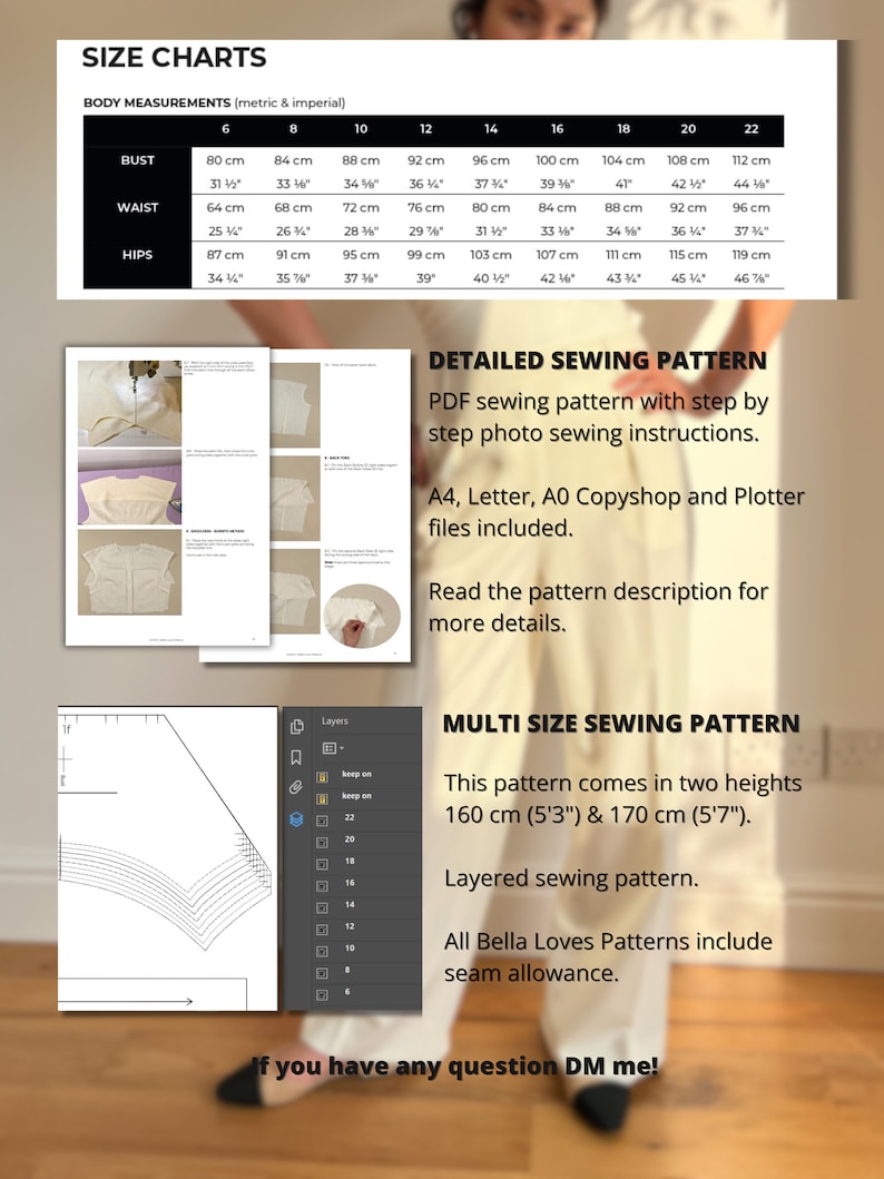 NETA TROUSERS - Pdf Sewing Pattern - Sizes 6 -22 UK Multi Size Pattern ...