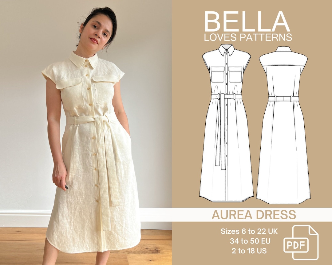 AUREA DRESS - Pdf Sewing Pattern - Sizes 6 -22 UK Multi Size Pattern ...