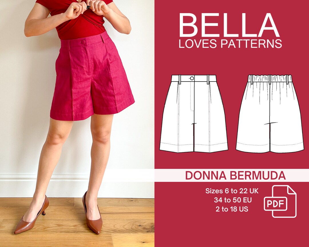 DONNA BERMUDA - Pdf Sewing Pattern - Sizes 6 -22 UK Multi Size Pattern ...
