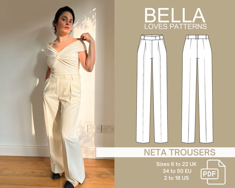 NETA TROUSERS - Pdf Sewing Pattern - Sizes 6 -22 UK Multi Size Pattern ...
