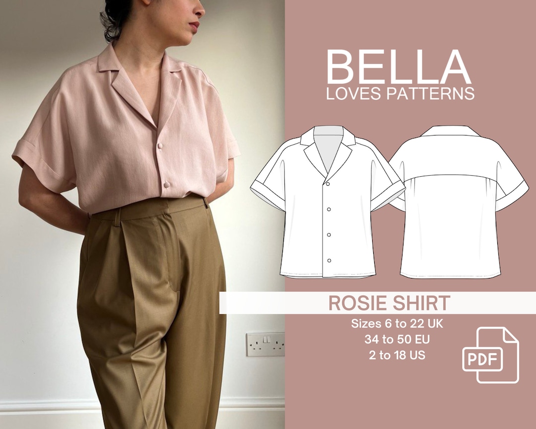 ROSIE SHIRT - Pdf Sewing Pattern - Sizes 6 -22 UK Multi Size Pattern - Etsy