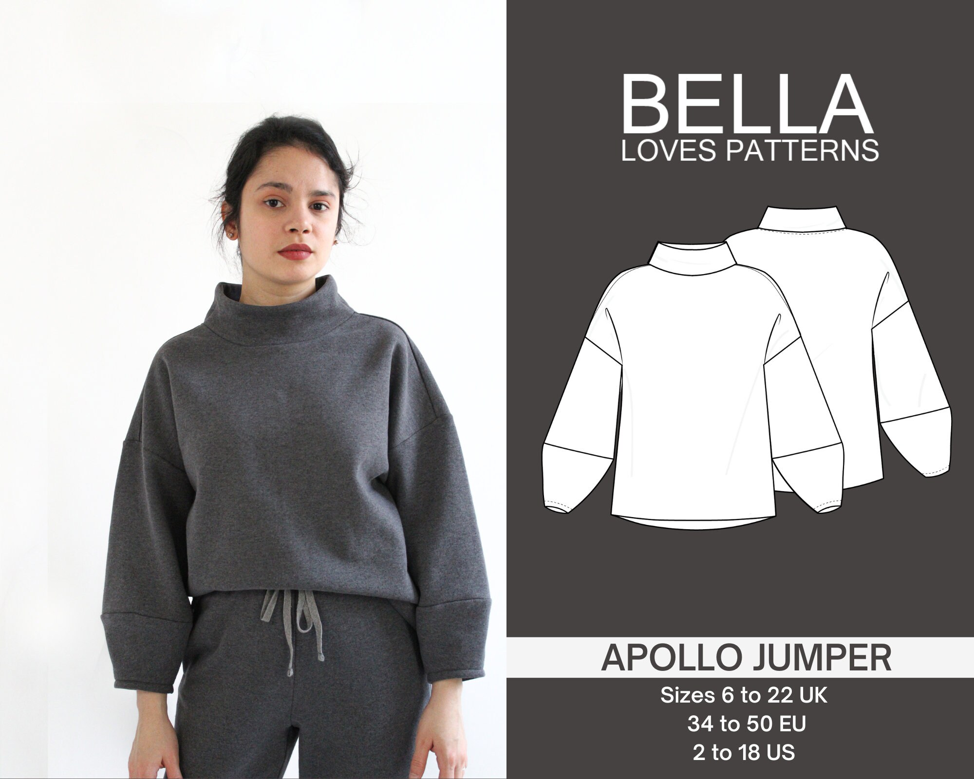 APOLLO JUMPER Pdf Sewing Pattern Sizes 6 22 UK Multi Size Pattern ...