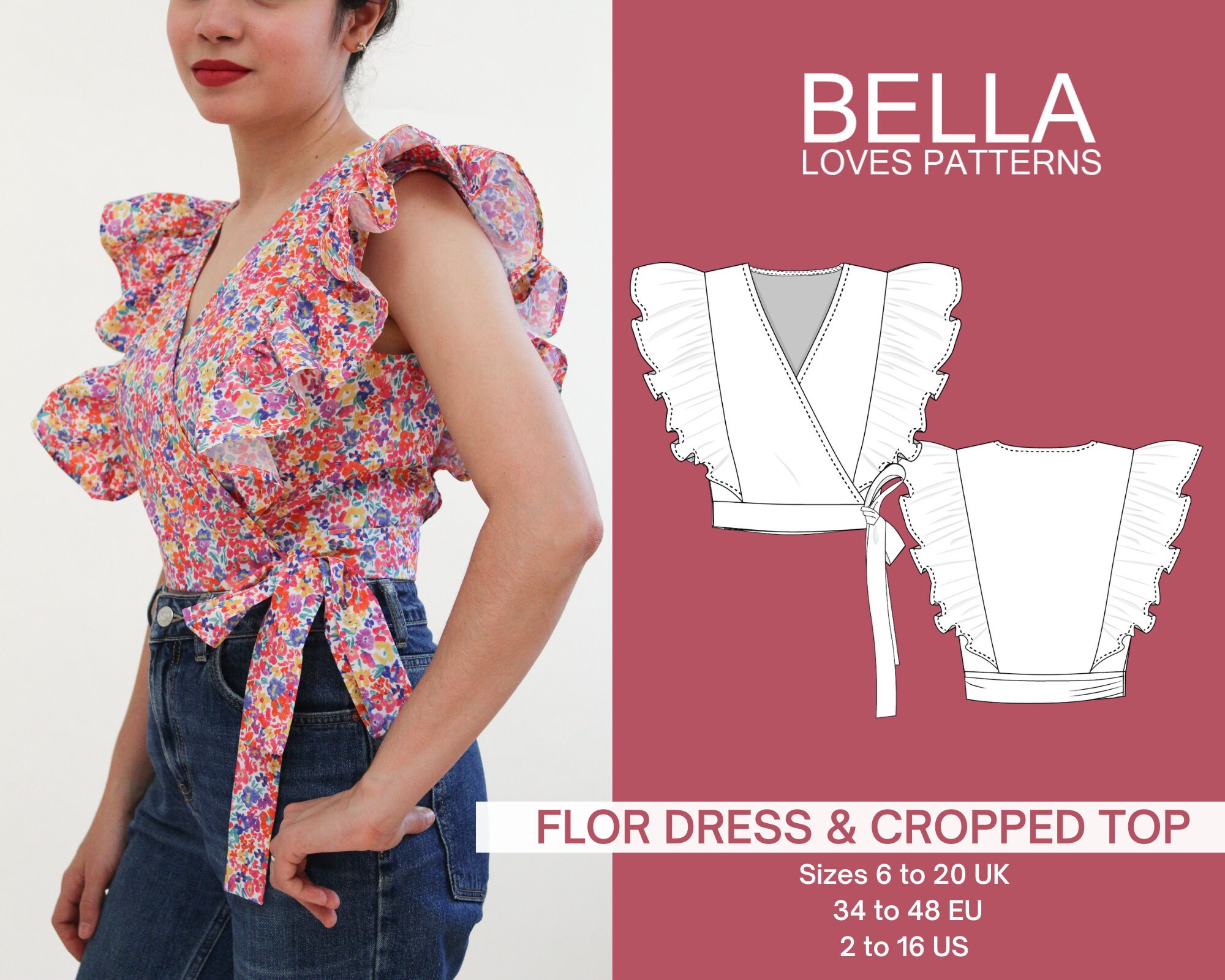 FLOR DRESS & Top Pdf Sewing Pattern Sizes 6 20 UK Multi - Etsy