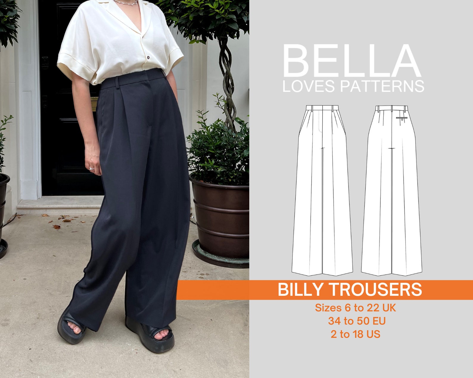 BILLY TROUSERS Pdf Sewing Pattern Sizes 6 22 UK Multi - Etsy