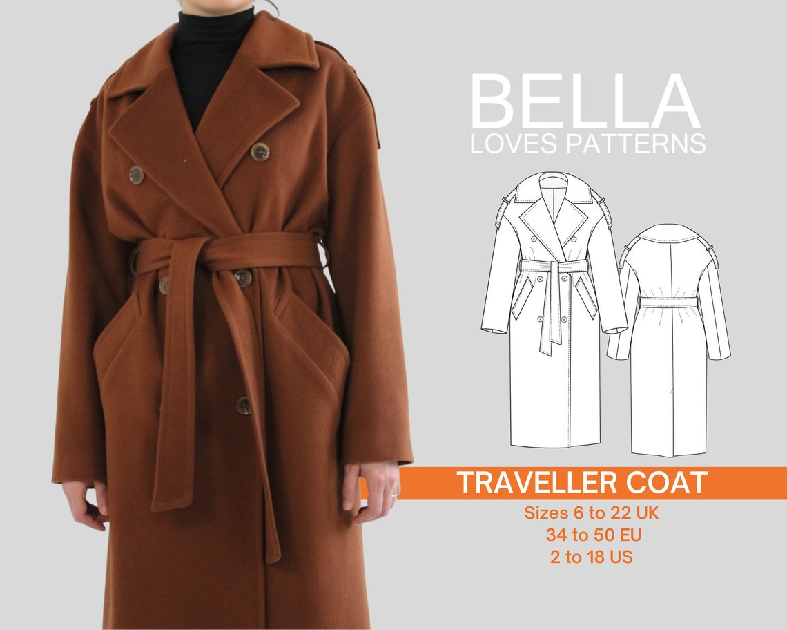 TRAVELLER COAT Pdf Sewing Pattern Sizes 6 22 UK Multi - Etsy