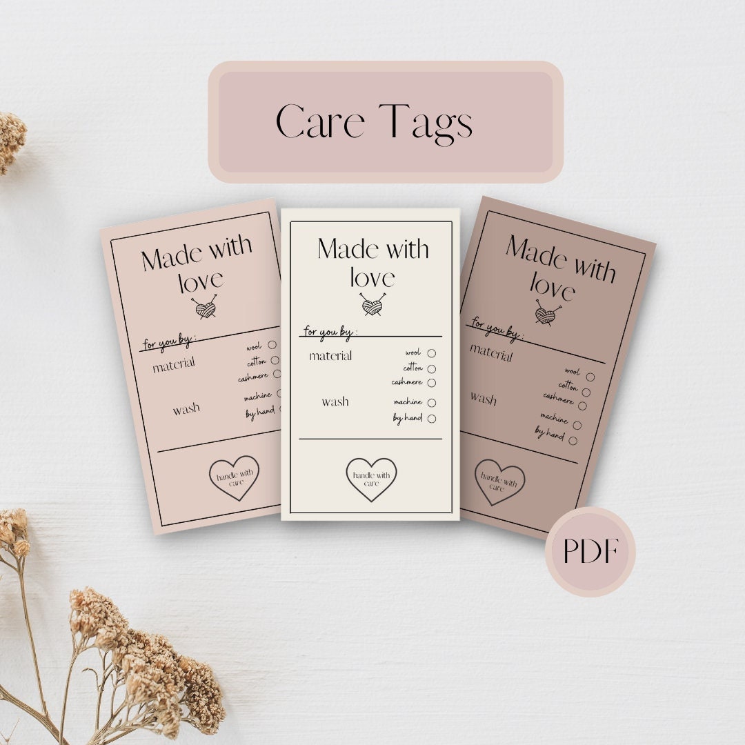 Printable Care Tag, Custom Kraft Tag, Knitting Tags Personalized ...