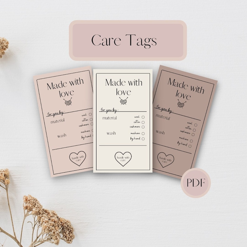 Printable Care Tag, Custom Kraft Tag, Knitting Tags Personalized ...