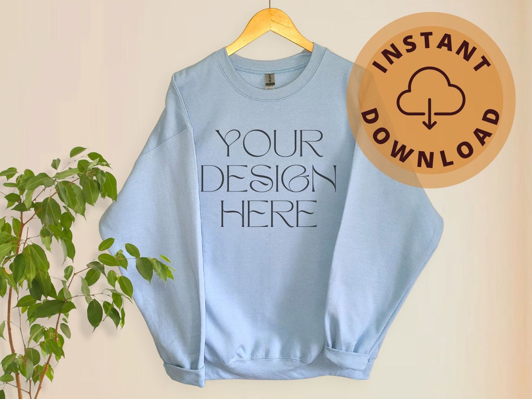 Light Blue Gildan Sweatshirt Mockup, Light Blue Gildan 18000, Oversized ...