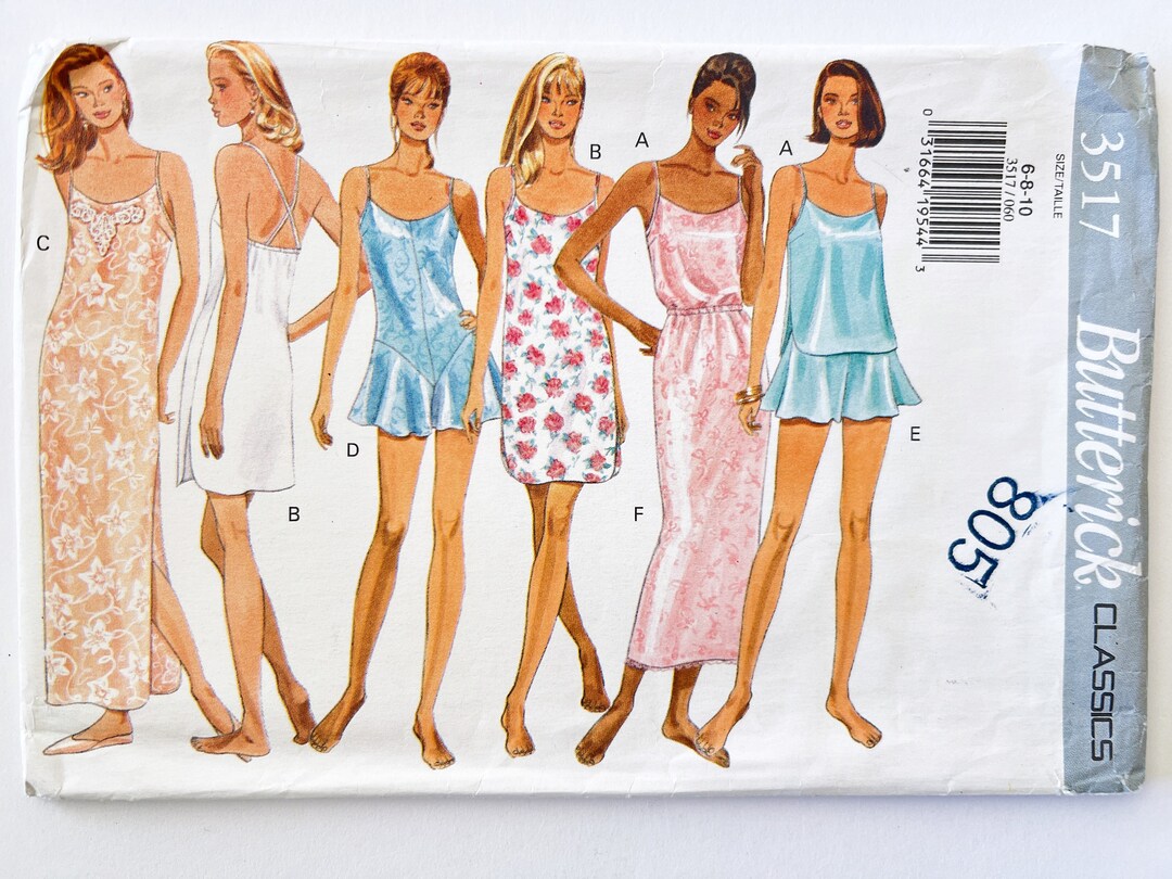 Butterick 3517 Vintage Women's Slip Dress, Nightgown, Camisole, Teddy ...