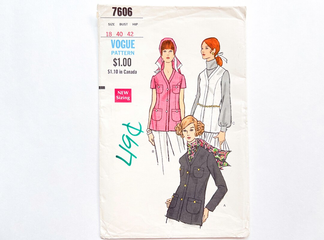 Vogue 7606 Vintage Women's Semi Fitted Jacket or Cardigan | Size 18 ...
