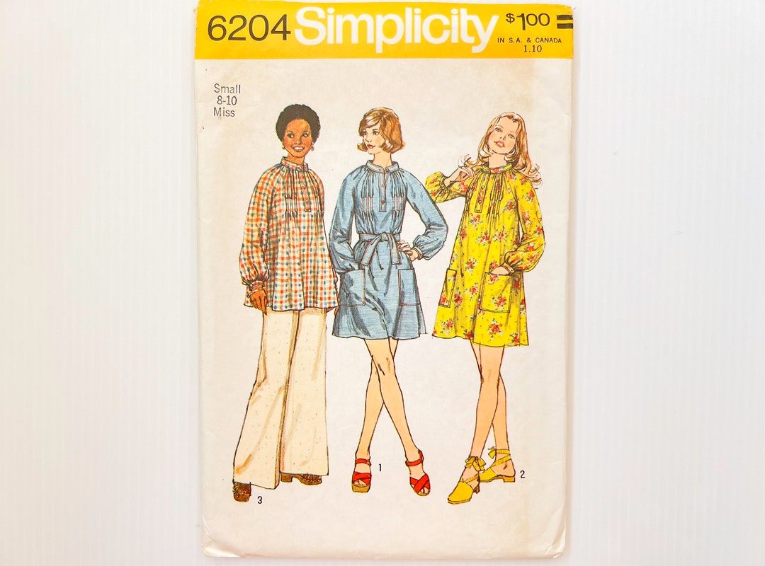 Simplicity 6204 Vintage Women's Smock Dress | Size Small - 8, 10 | 1970 ...