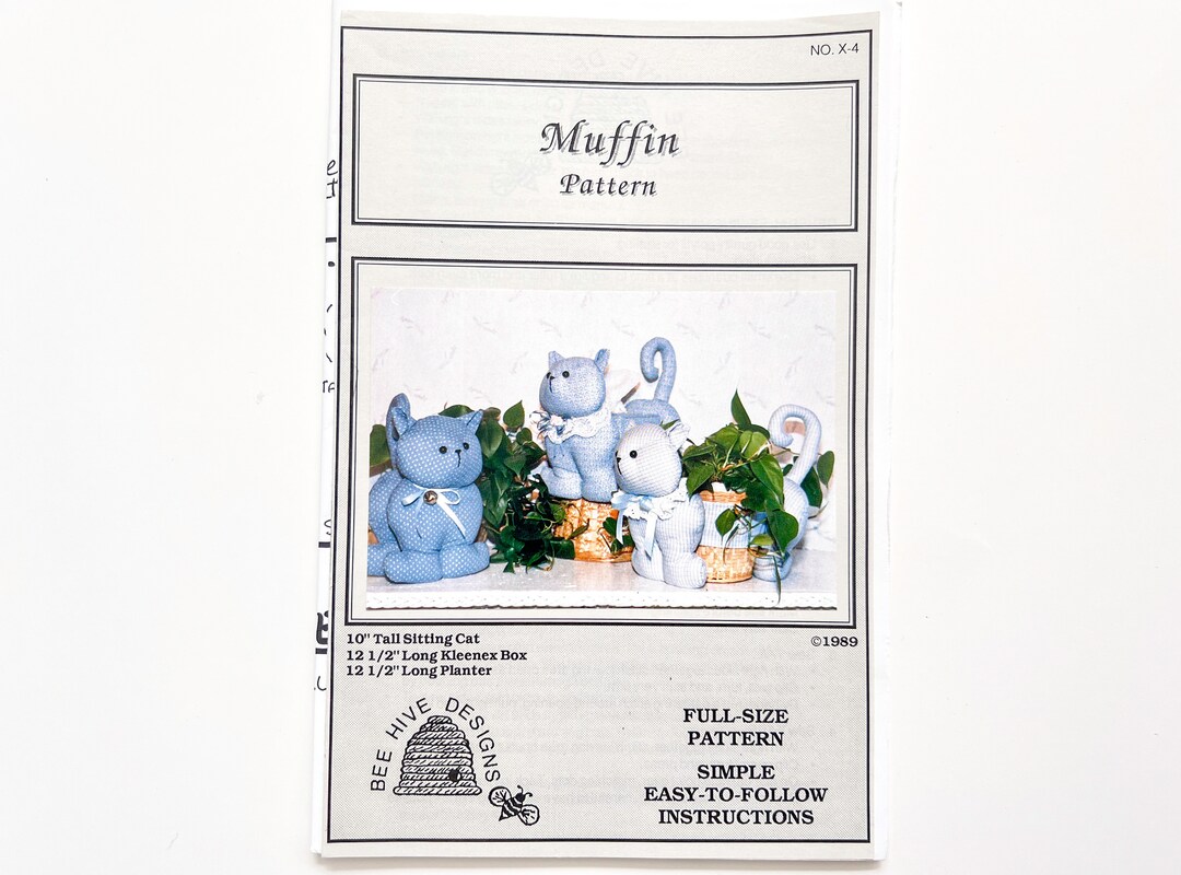 Bee Hive Designs Vintage Muffin Cat Patterns | Stuffed Animal, Kleenex Box Cover, Planter | 1980 ...
