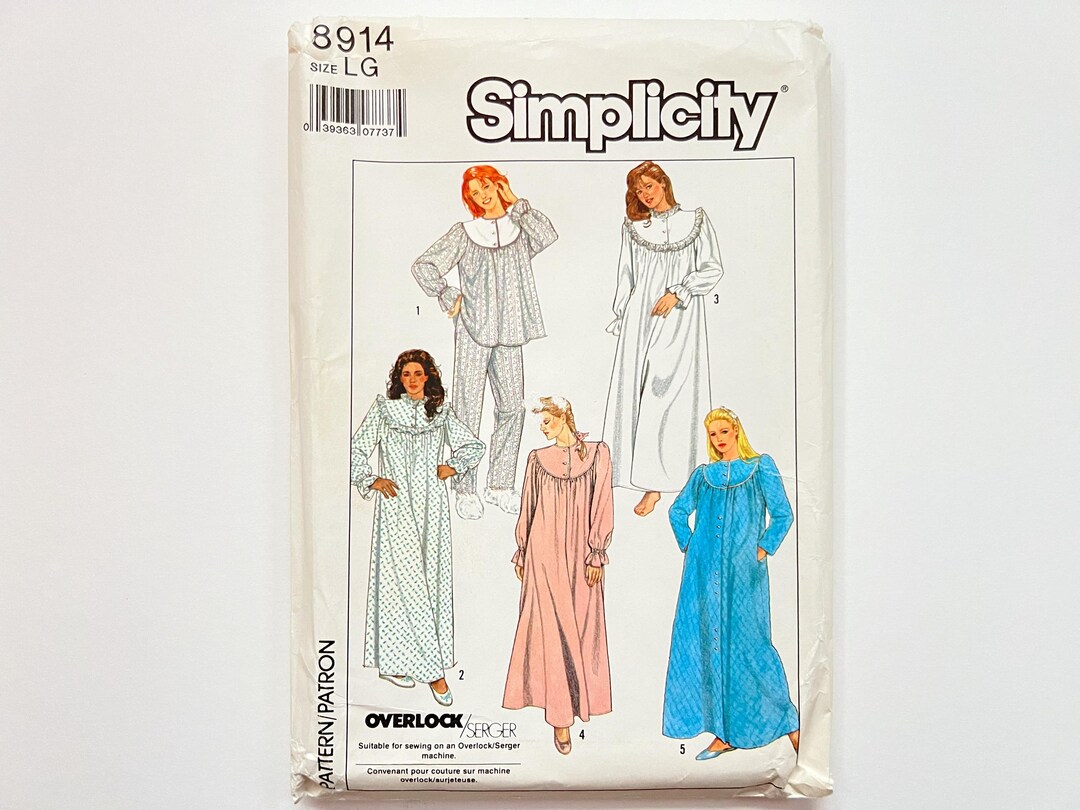 Simplicity 8914 Vintage Women's Pajamas, Nightgown & Robe | Large, 18 ...