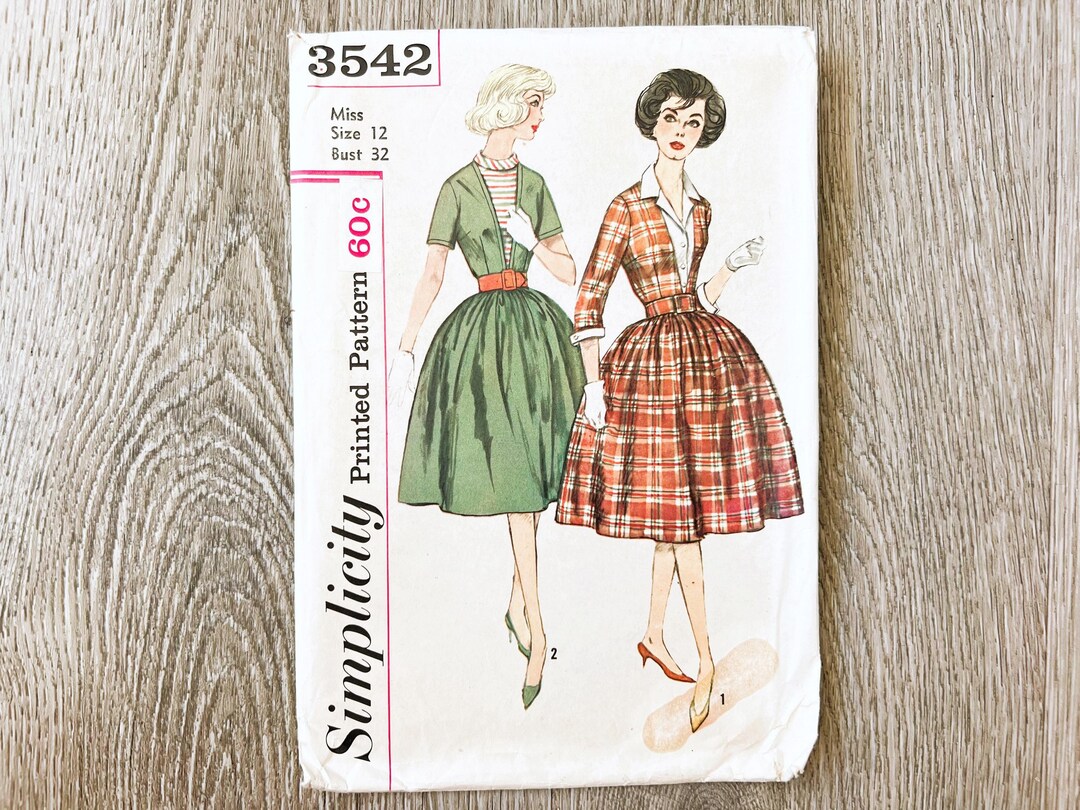 Simplicity 3542 Vintage Women's One Piece Dress With Two Dickeys & Full ...