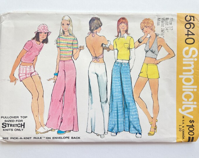Simplicity 5640 Vintage Women's Halter Top, Bell Bottom Pants, & Shorts ...