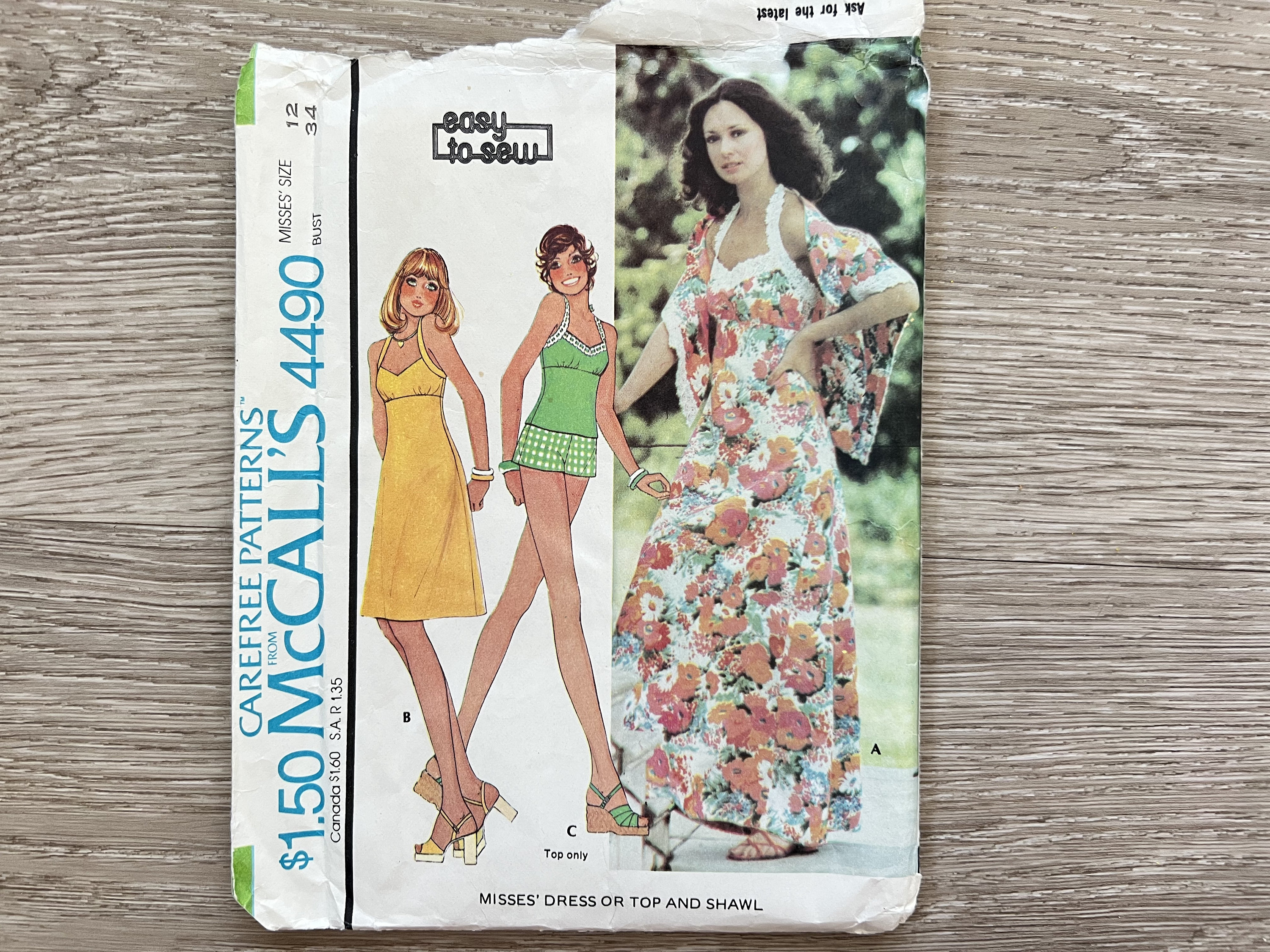 Mccall's 4490 Vintage Women's Halter Dress or Top and Shawl Size 12 ...