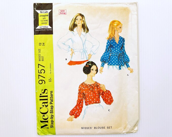 Mccall's 9757 Vintage Women's Blouse Set | Size 12, Bust 34 | 1960's ...