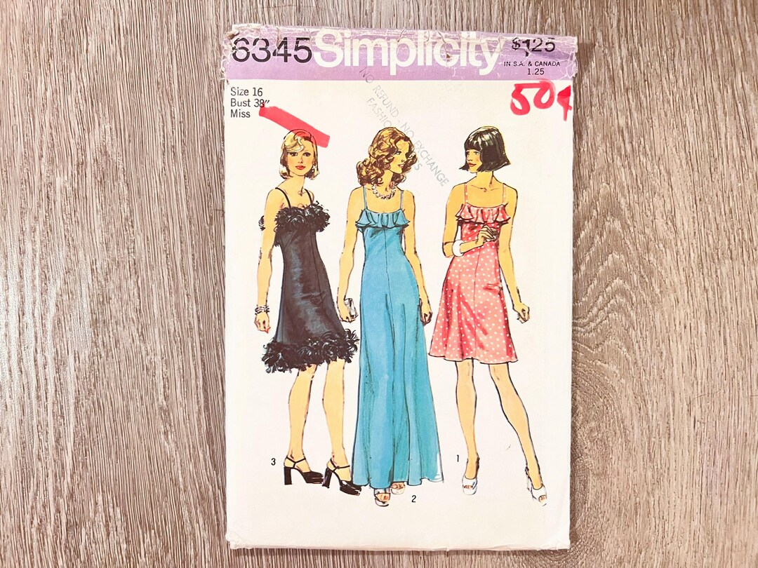 Simplicity 6345 Vintage Women's Knee Length & Maxi Dresses Size 16 ...
