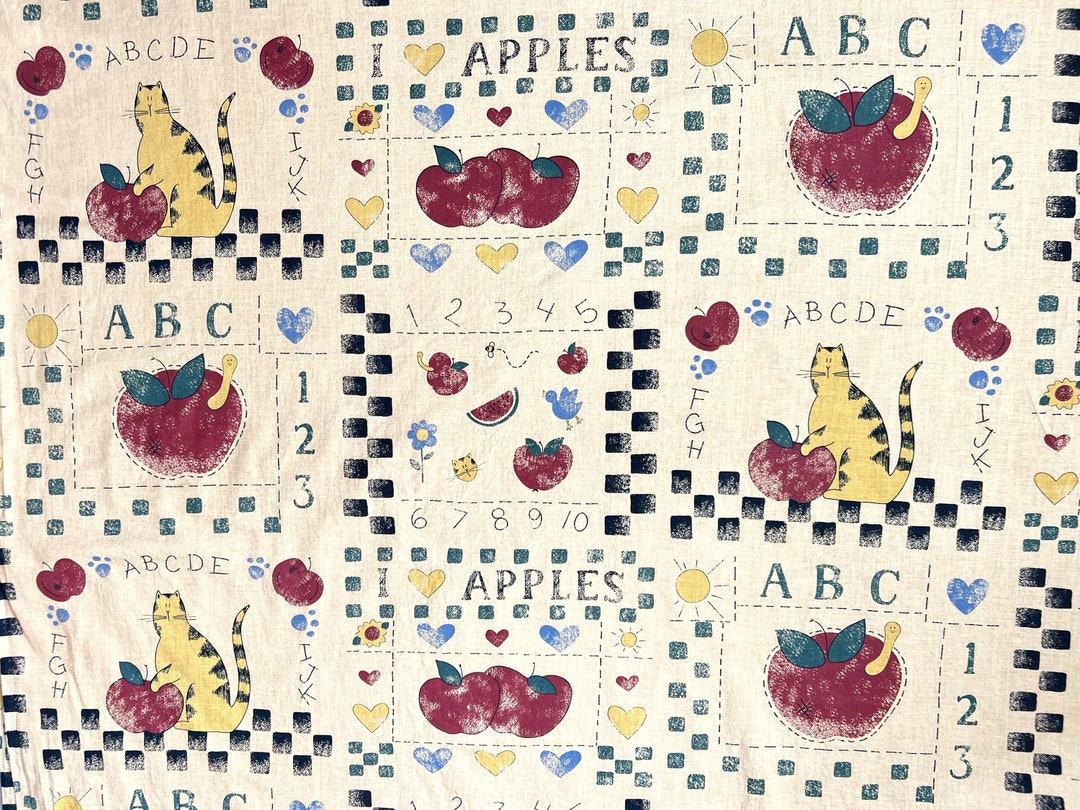 Vintage ABC Apples & Cats Quilting Cotton BTY | Fabric for Sewing ...