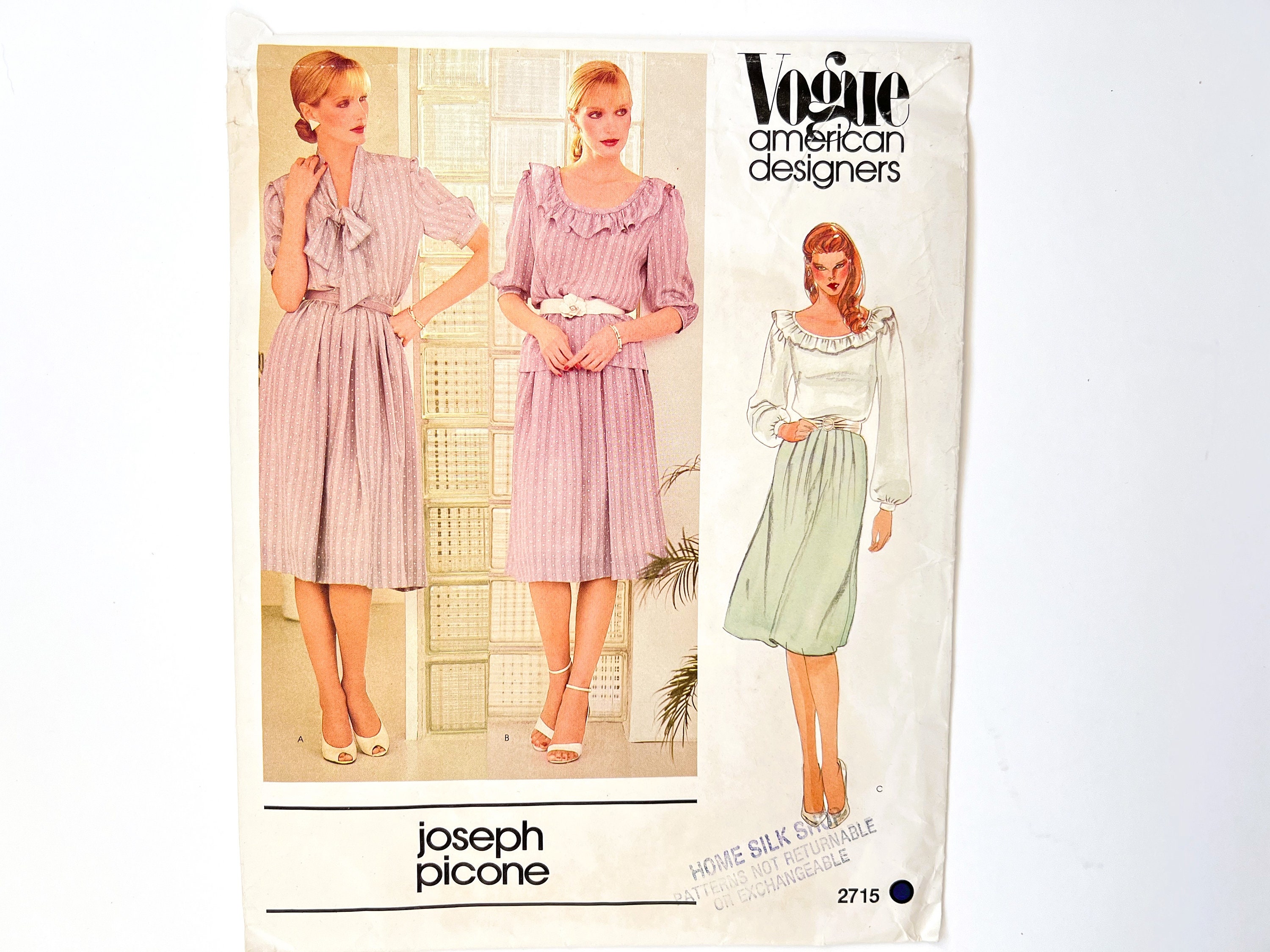 Vogue American Designer 2715 Vintage Joseph Picone Women's Blouse & A ...