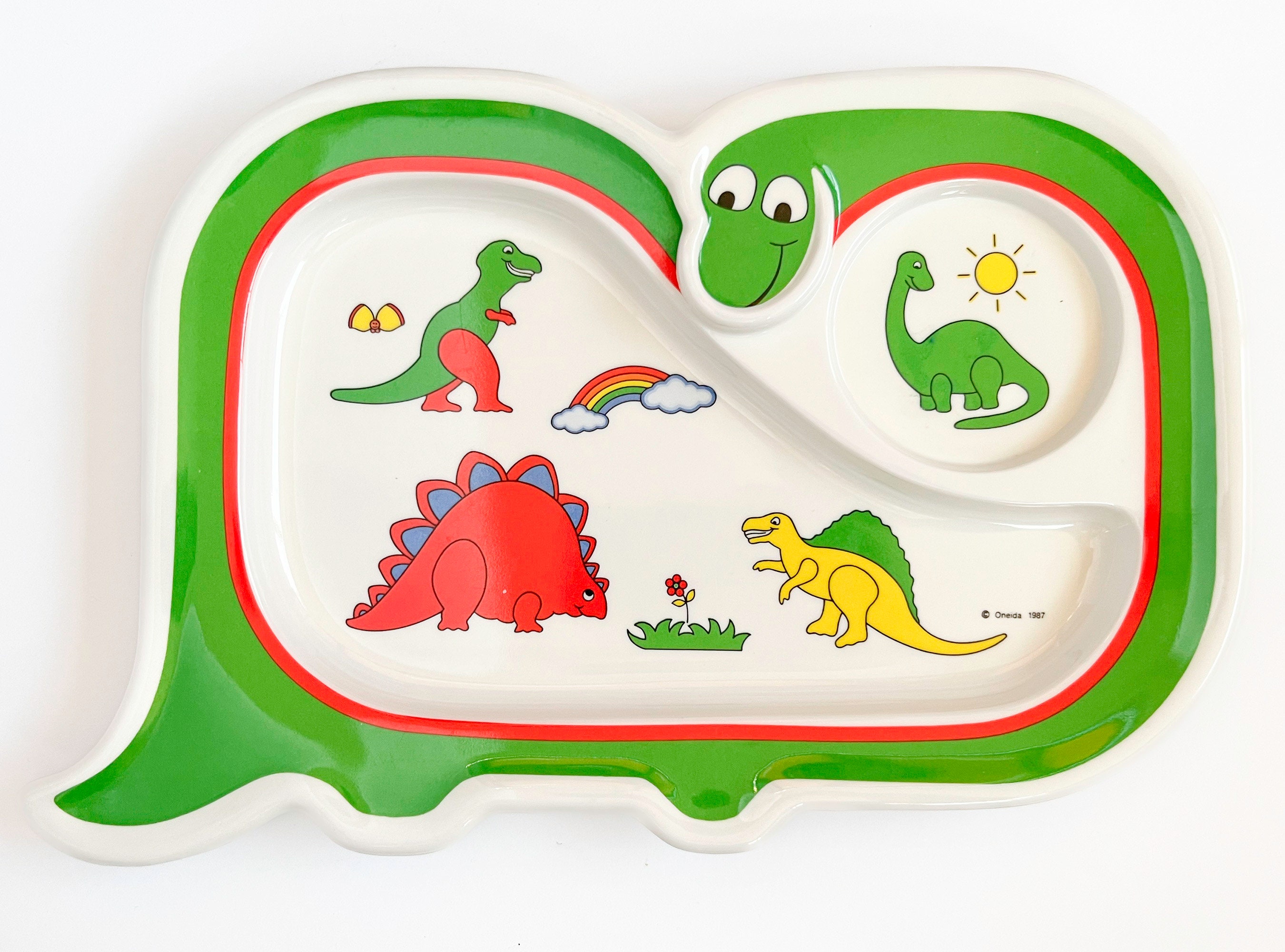 Vintage Oneida Dinosaur Divided Melamine Plate for Baby, Toddler T-rex ...