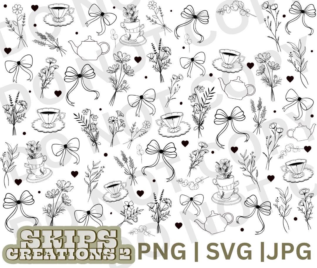 Floral & Tea Cups | High Noon | Svg | Png | Jpg | Digital | 40oz Wrap ...