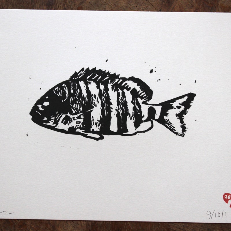 Fish Linocut - Etsy