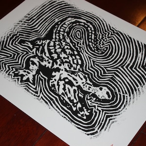 Alligator Wall Art Black and White Linocut Print Gator Nature Wildlife ...