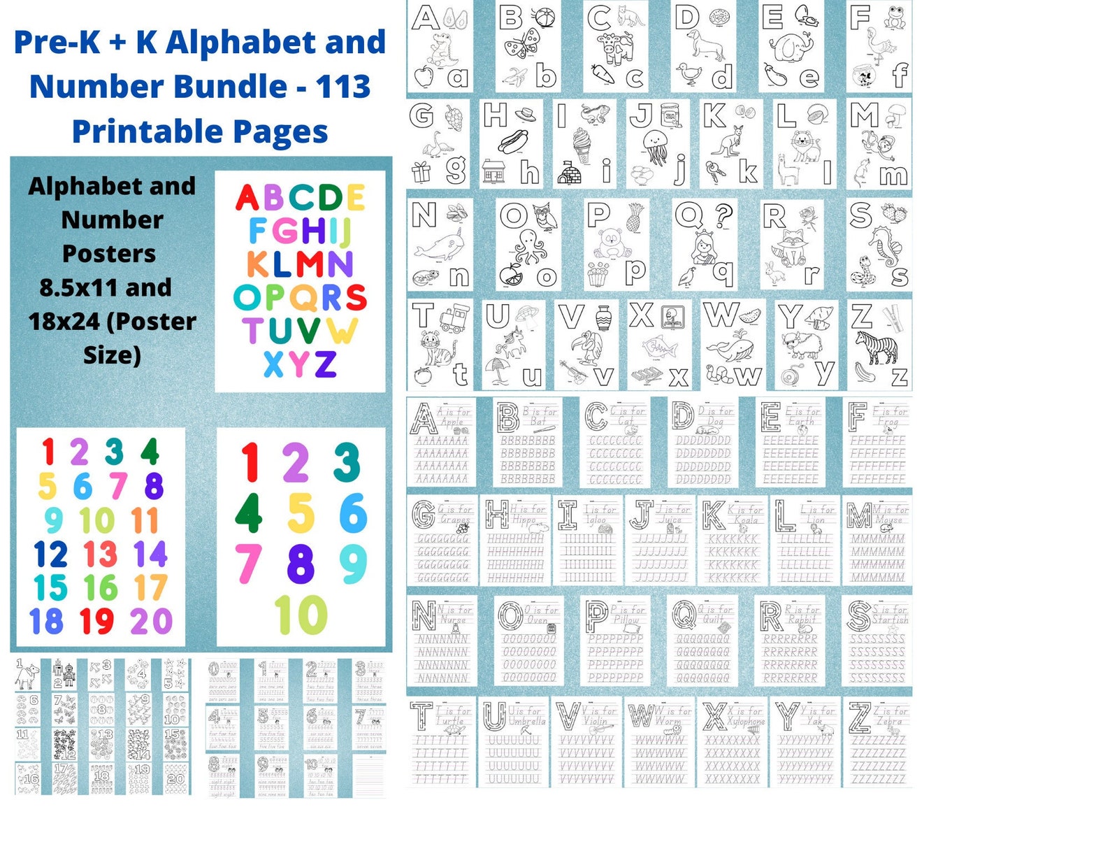 Pre-k K Alphabet and Number Bundle 113 Printable Pages - Etsy