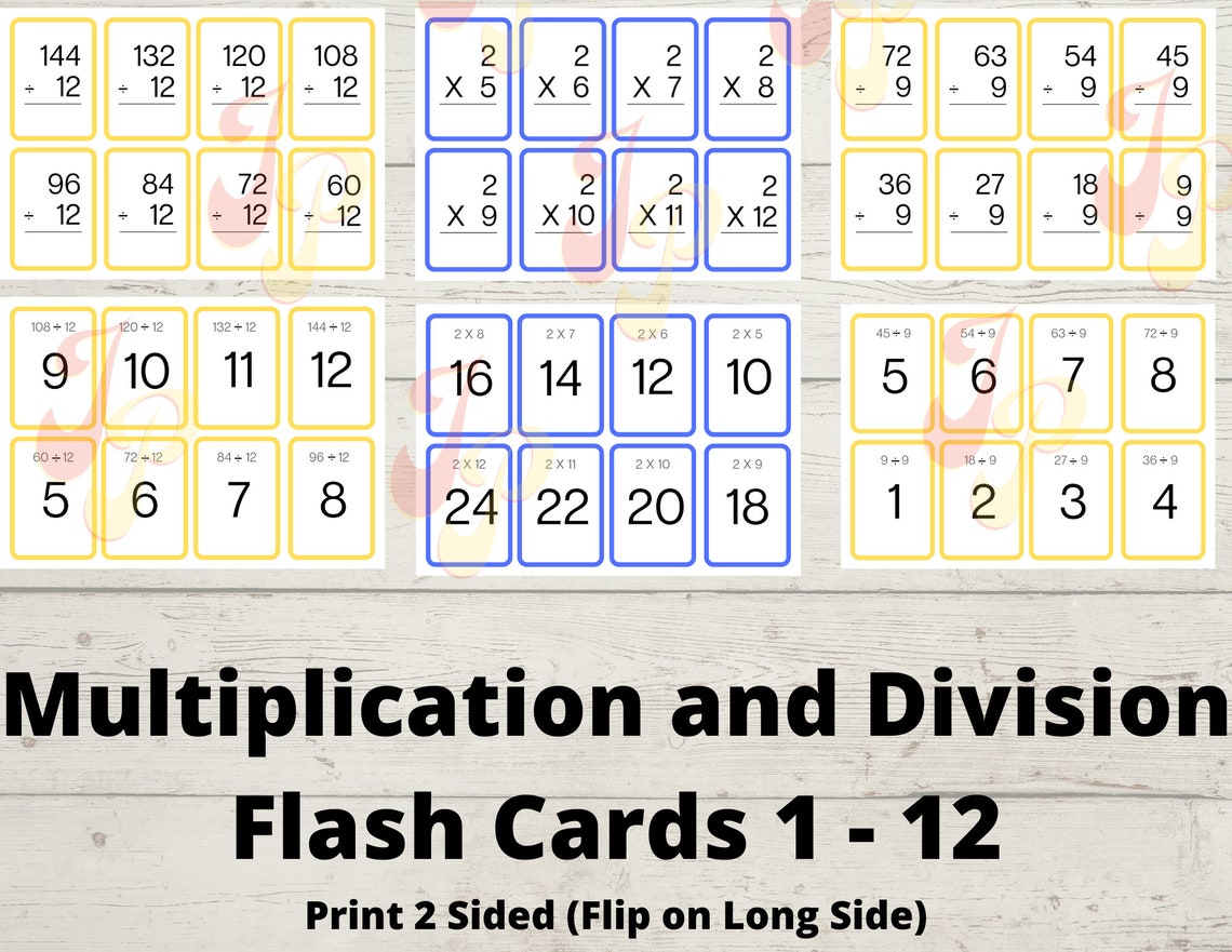 Multiplication and Division Flash Cards 1 - 12 , With Skip Counting ...