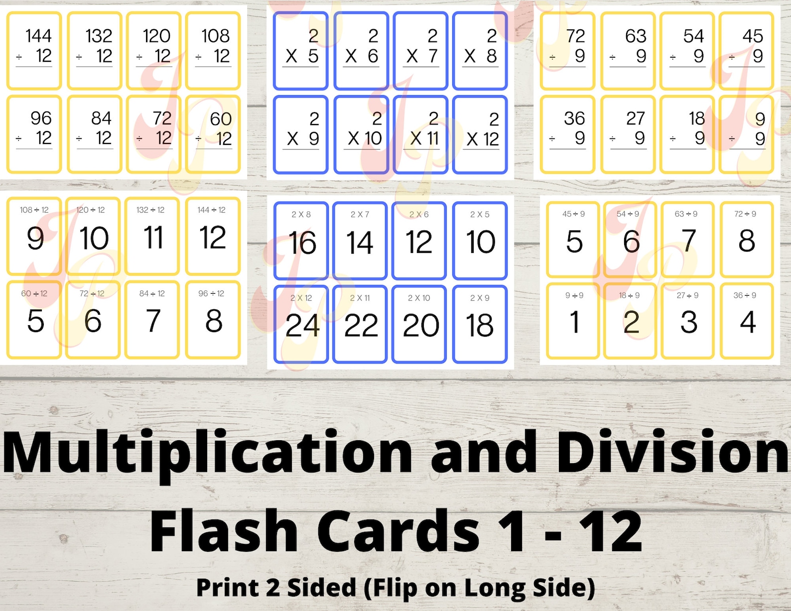 Multiplication and Division Flash Cards 1 - 12 , With Skip Counting ...