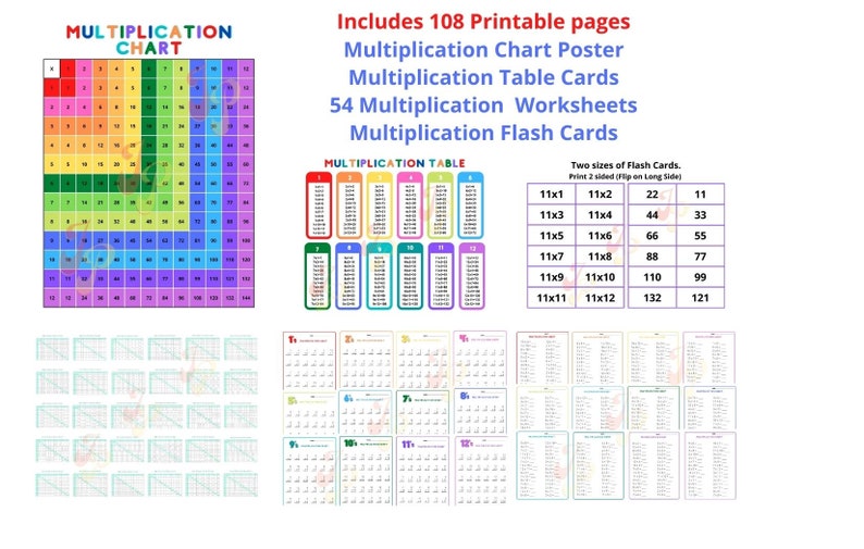 Multiplication Bundle - 108 Printable Pages (updated) - Etsy