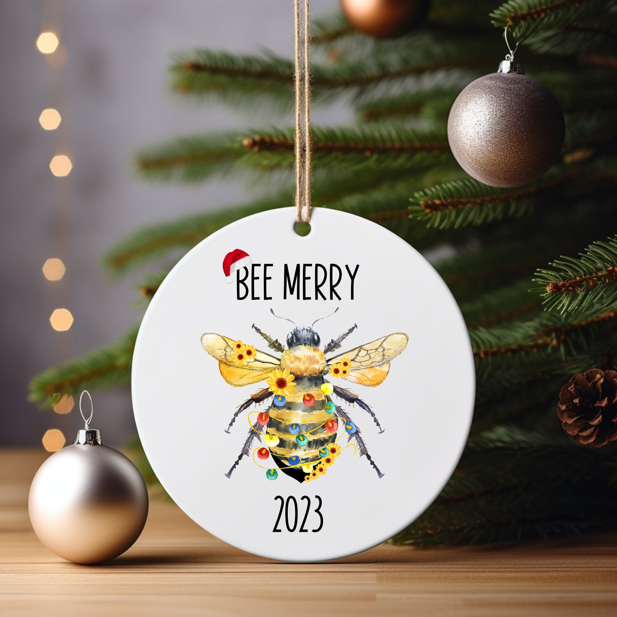 Bee Christmas Ornament, Bee Merry Ornament, Honey Bee Ornament, Bee ...