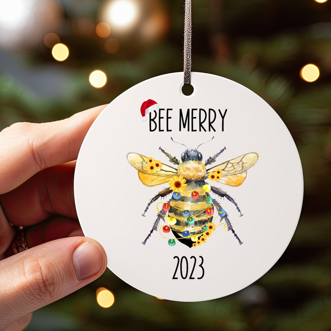 Bee Christmas Ornament, Bee Merry Ornament, Honey Bee Ornament, Bee ...