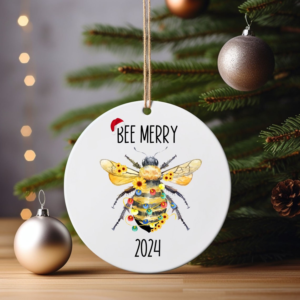 Bee Christmas Ornament, Bee Merry Ornament, Honey Bee Ornament, Bee ...
