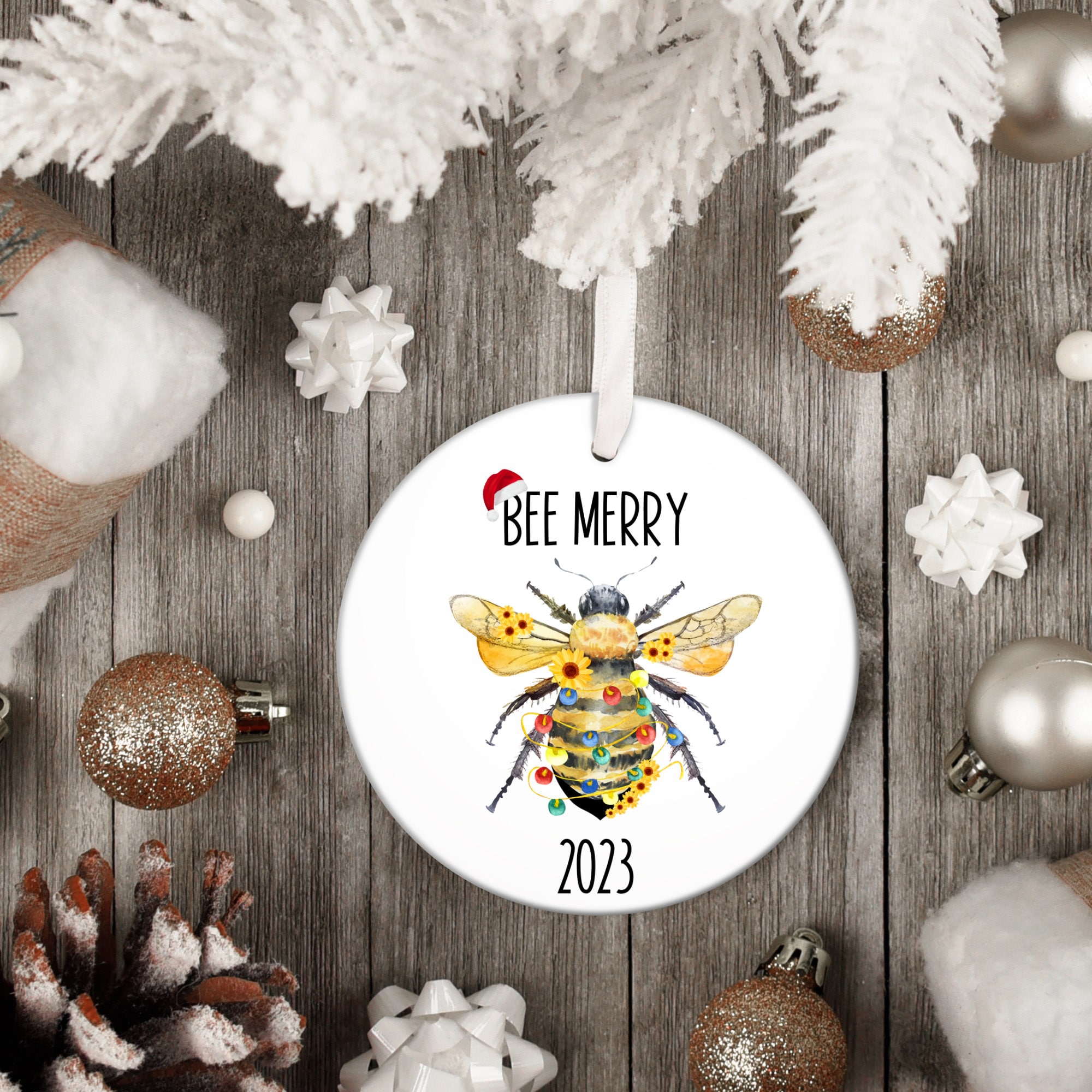 Bee Christmas Ornament, Bee Merry Ornament, Honey Bee Ornament, Bee ...