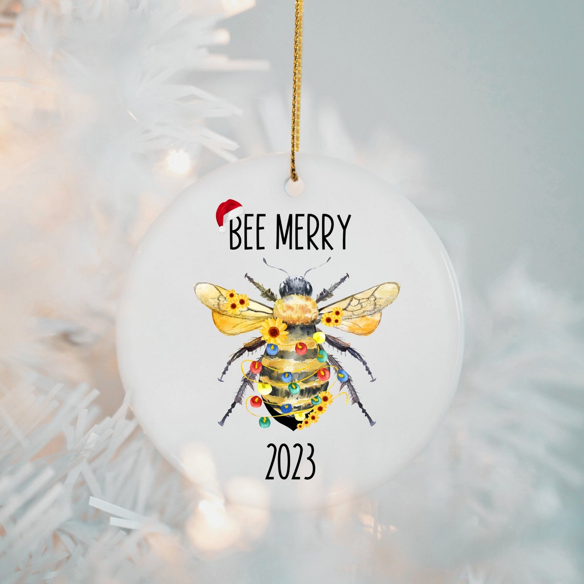 Bee Christmas Ornament, Bee Merry Ornament, Honey Bee Ornament, Bee ...