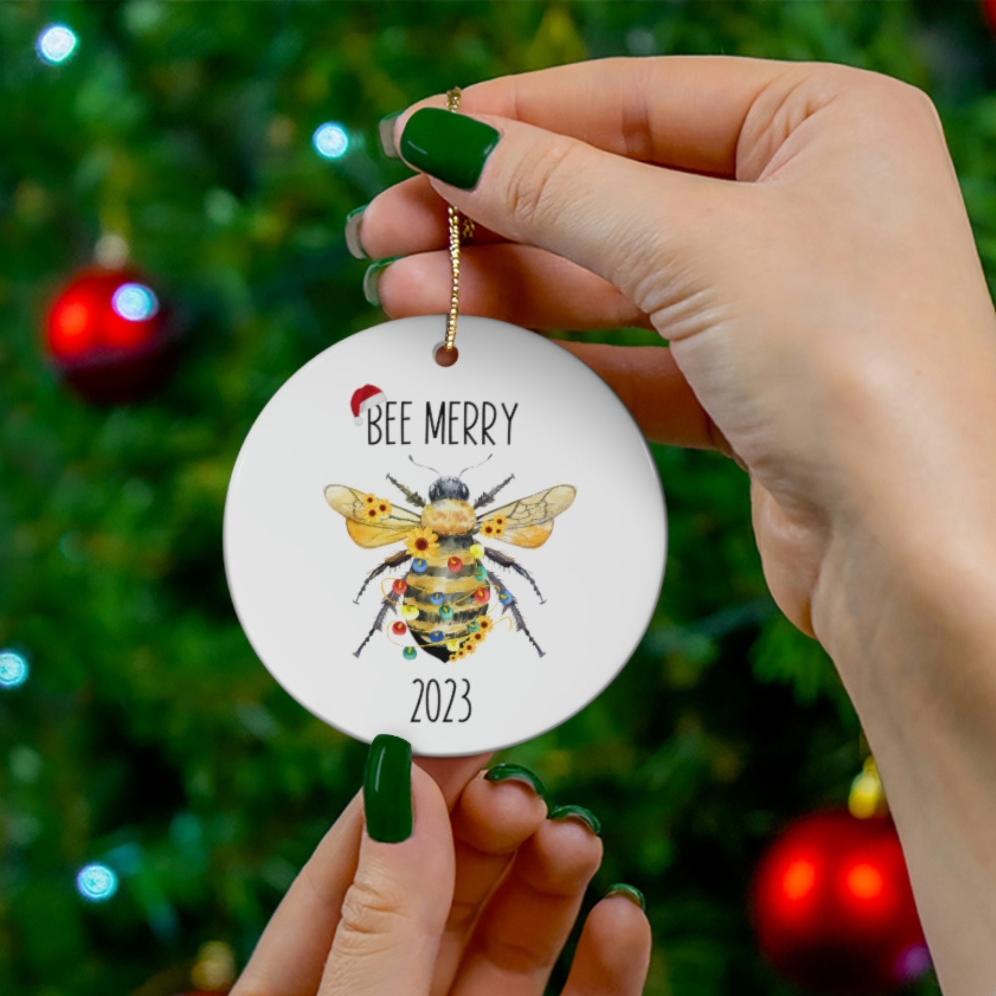 Bee Christmas Ornament, Bee Merry Ornament, Honey Bee Ornament, Bee ...