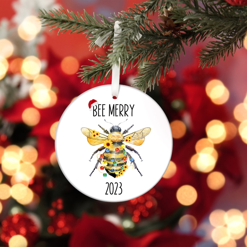 Bee Christmas Ornament, Bee Merry Ornament, Honey Bee Ornament, Bee ...
