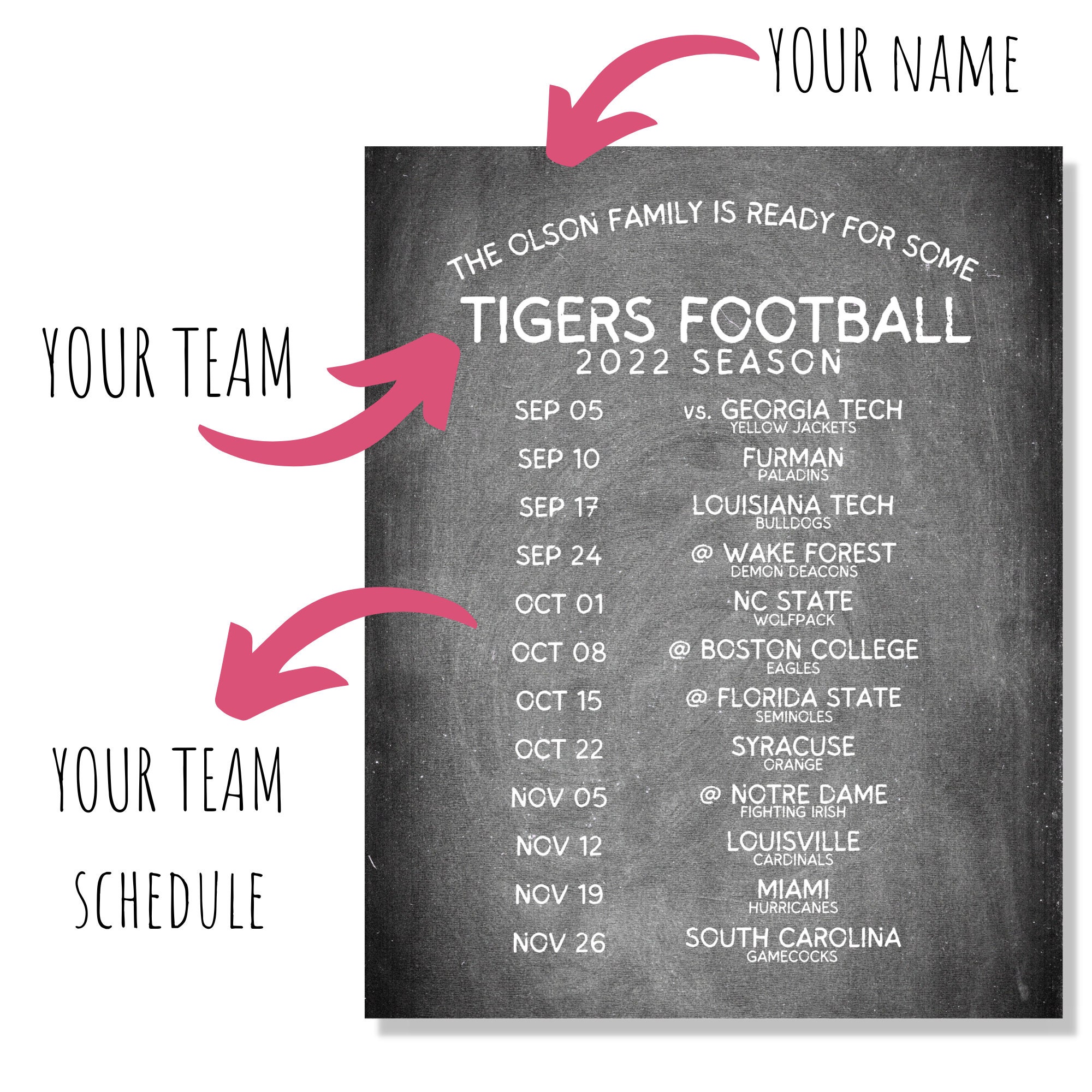 Personalized Family Football Team Poster | ACC | SEC | PAC12 | BIG10 ...