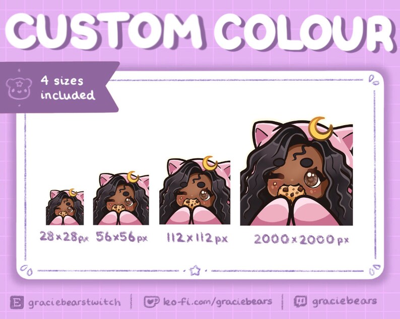 Custom Colour Curly Hair Chibi Cat Girl Twitch and Discord Emotes ...