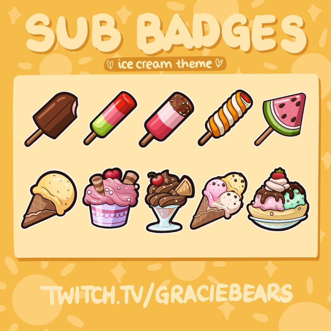 Ice Cream Twitch Sub Badges / Cute Food Sub Badges / Bit Badges ...