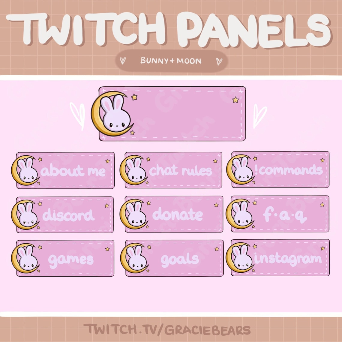 Cute Bunny Moon Pink Twitch Panels Lofi Kawaii Rabbit Theme - Etsy
