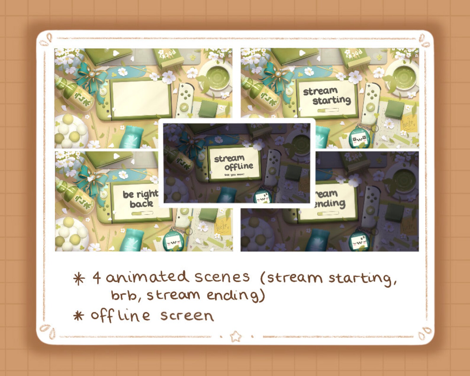 Animated Twitch Scenes, Sage Green Desk Twitch Theme, Cute Cottage Core ...