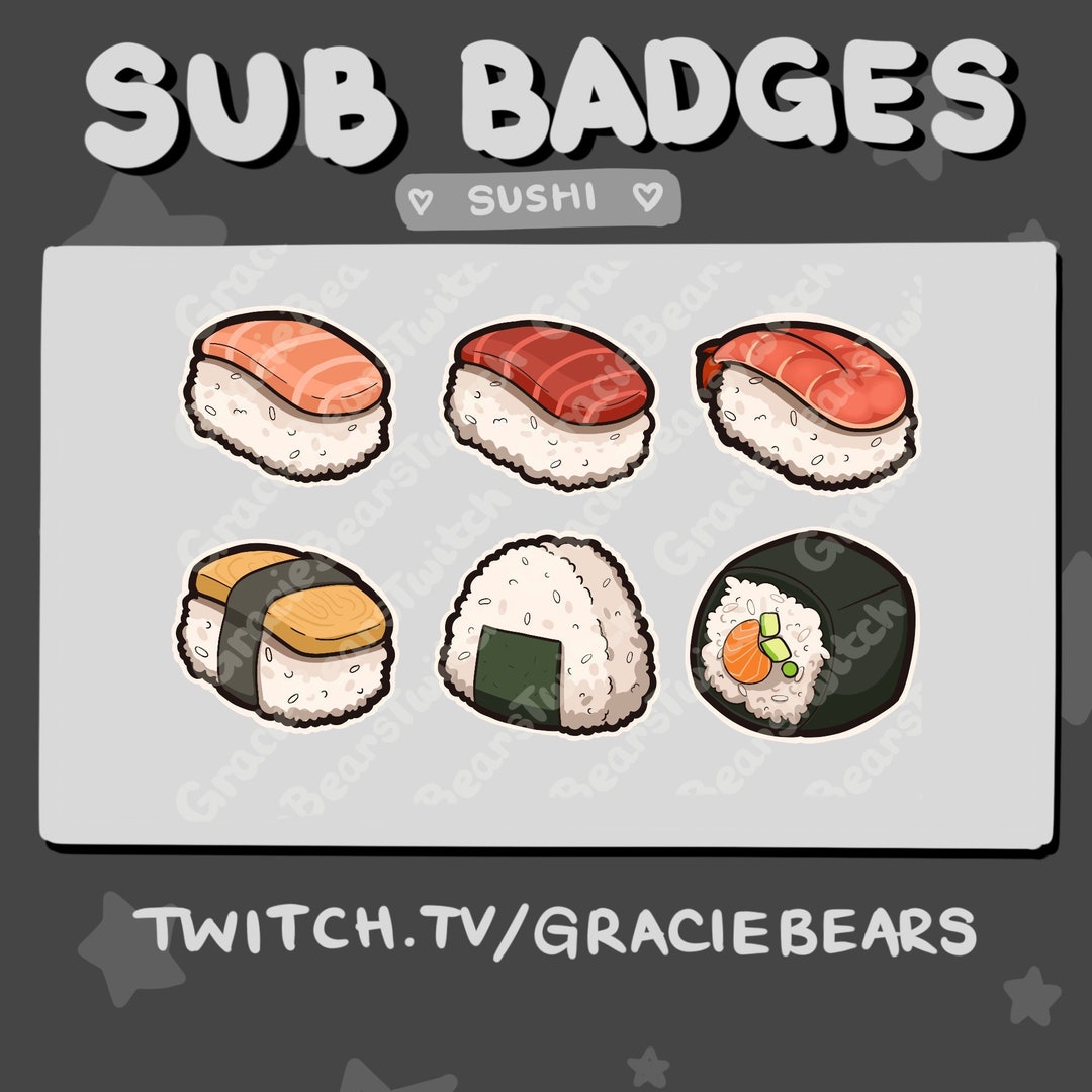 Sushi Twitch Sub Badges / Cute Food Sub Badges / Bit Badges / Streaming ...