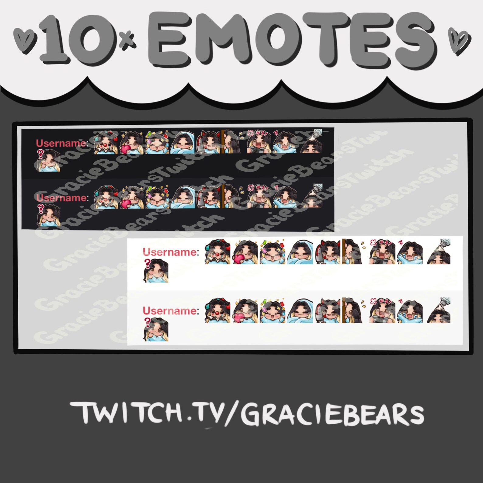10 Cute Twitch Emotes, Black & Blonde Hair, Brown Eyes, Blue Top, Light ...