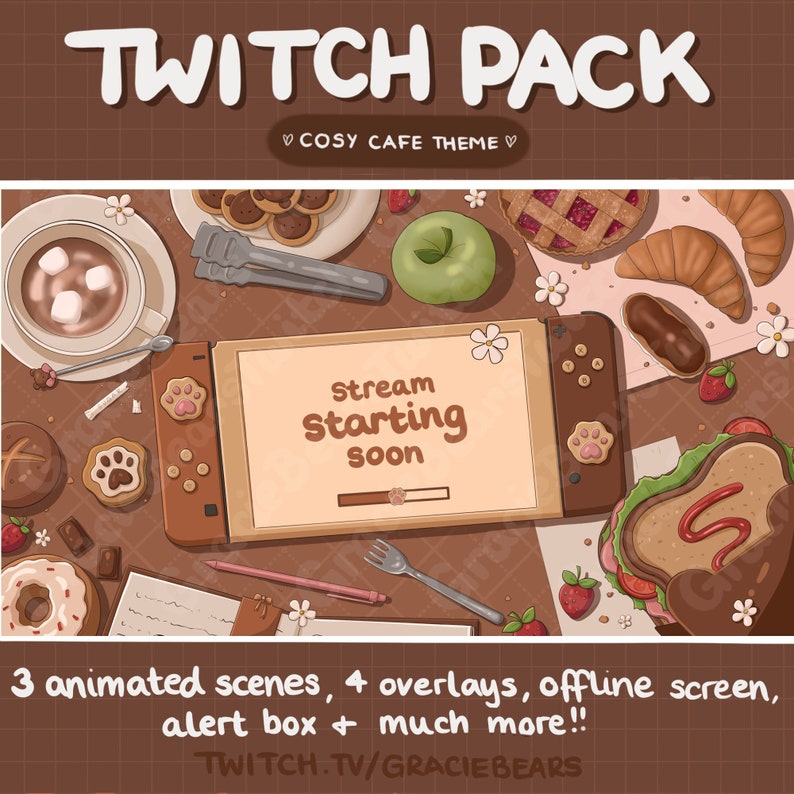 Cozy Cafe Twitch Animated Overlay Package, Cute Brown Bear Aesthetic ...