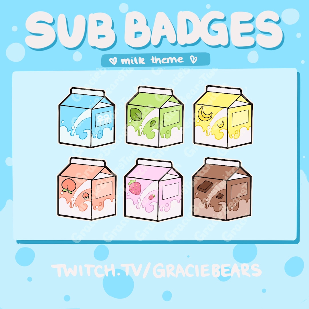 Milk Twitch Sub Badges / Cute Food Sub Badges / Bit Badges / Streaming ...
